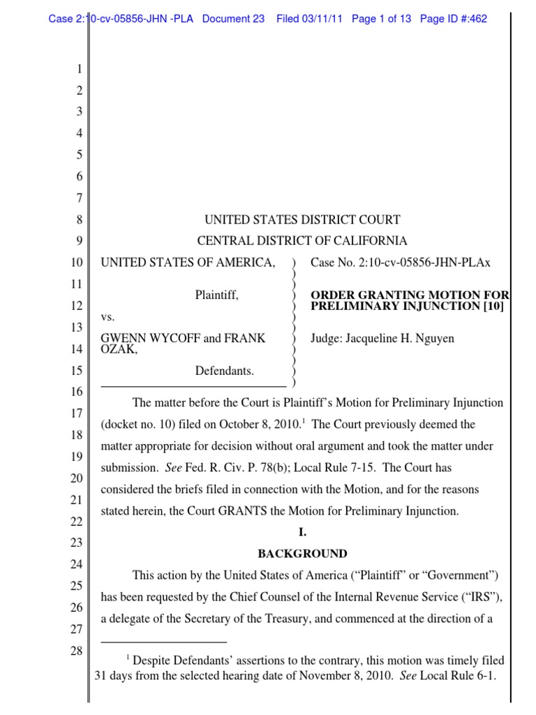 Order Granting Motion For Preliminary Injunction | Download Free PDF ...