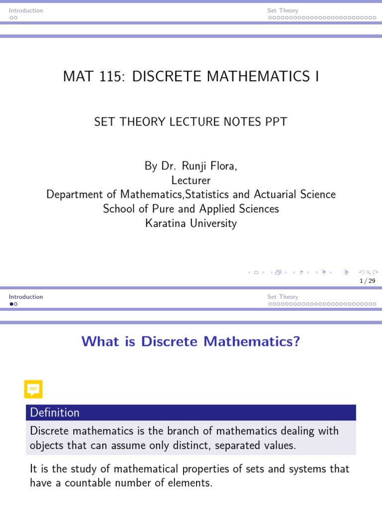 Mat 115: Discrete Mathematics I: Set Theory Lecture Notes | Download ...