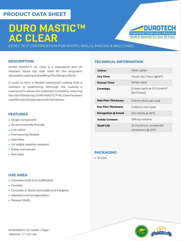 Duro Mastic AC - Clear | PDF | Concrete | Silicone
