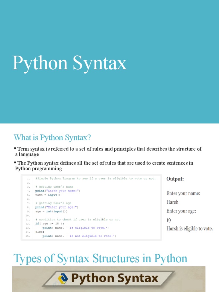 Python Syntax | PDF | Reserved Word | Grammar Python Syntax | PDF | Reserved Word | Grammar