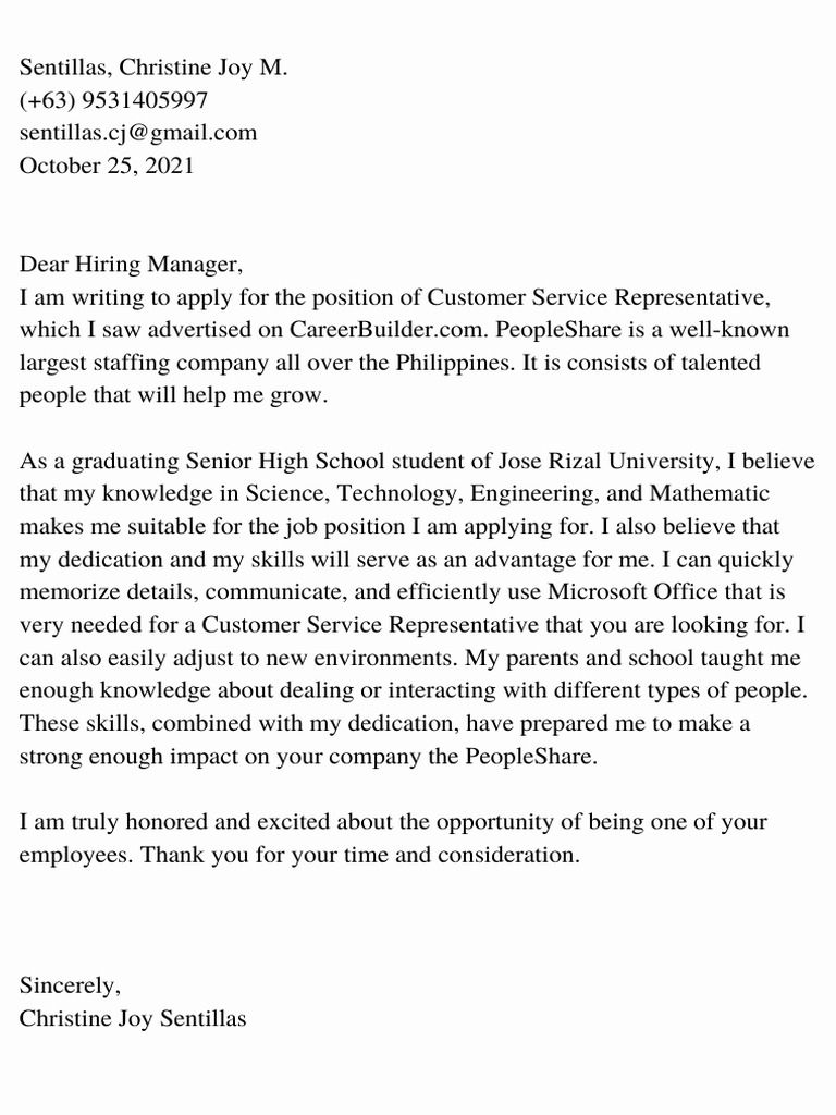 Customer Service Representative Application | PDF | Communication ...