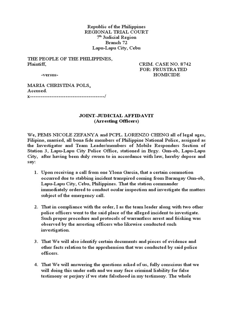 Mandal Arresting Officer Joint Judicial Affidavit | PDF | Common Law | Legal Procedure