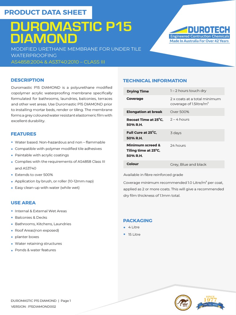 Duromastic P15 Diamond: Product Data Sheet | PDF | Concrete | Materials