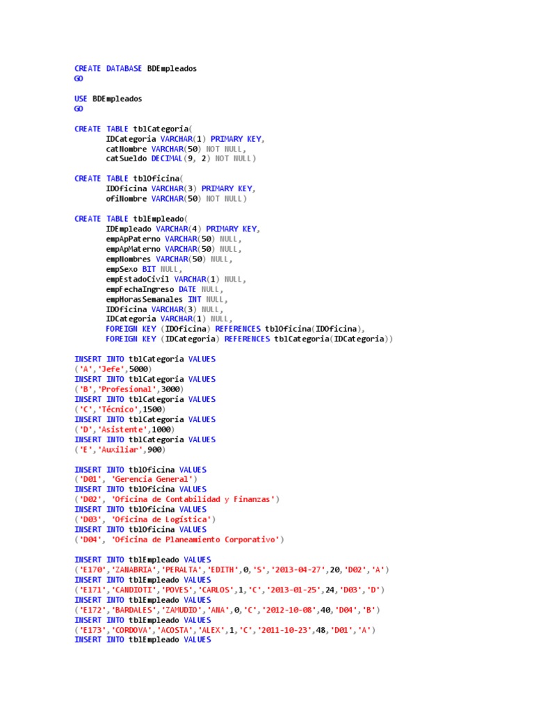 11 Script BDEmpleados | PDF | Bases de datos | Ingeniería de software