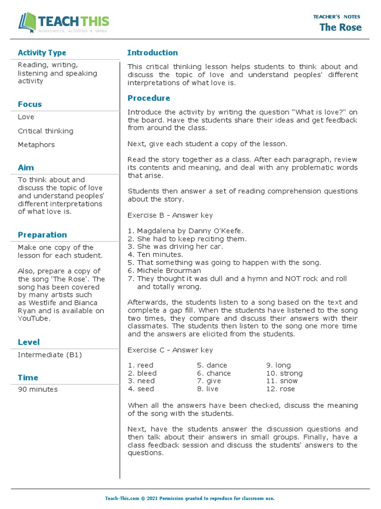 Homework The Rose 1 | Download Free PDF | Reading Comprehension