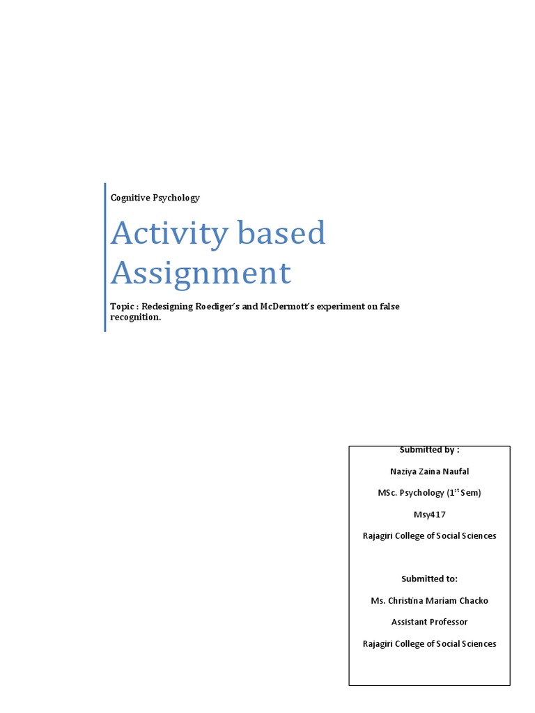 Cognitive Assignment | PDF | Memory | Psychology
