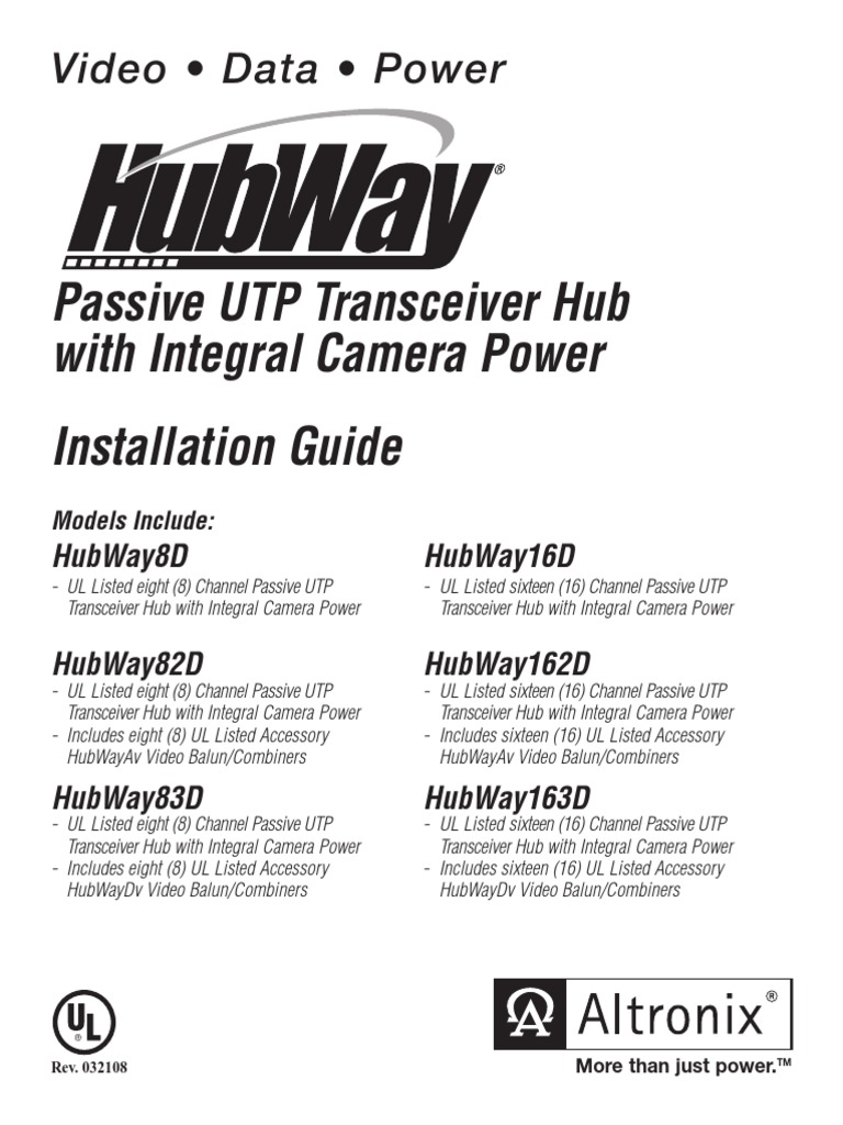 Passive UTP Transceiver Hub With Integral Camera Power Installation ...