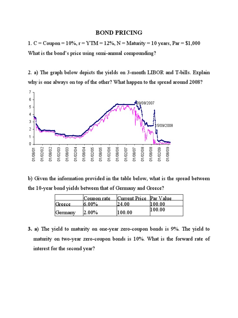 Bond Pricing 3 A The Yield To Maturity On One Year Zero Coupon Bonds