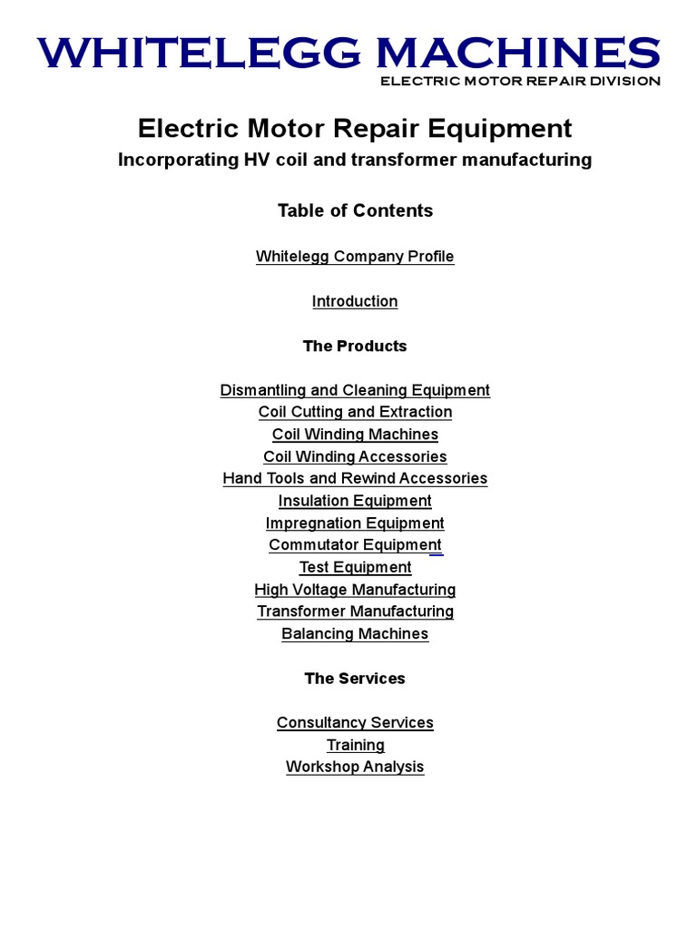 Whitelegg Catalog | PDF | Electric Motor | Transformer