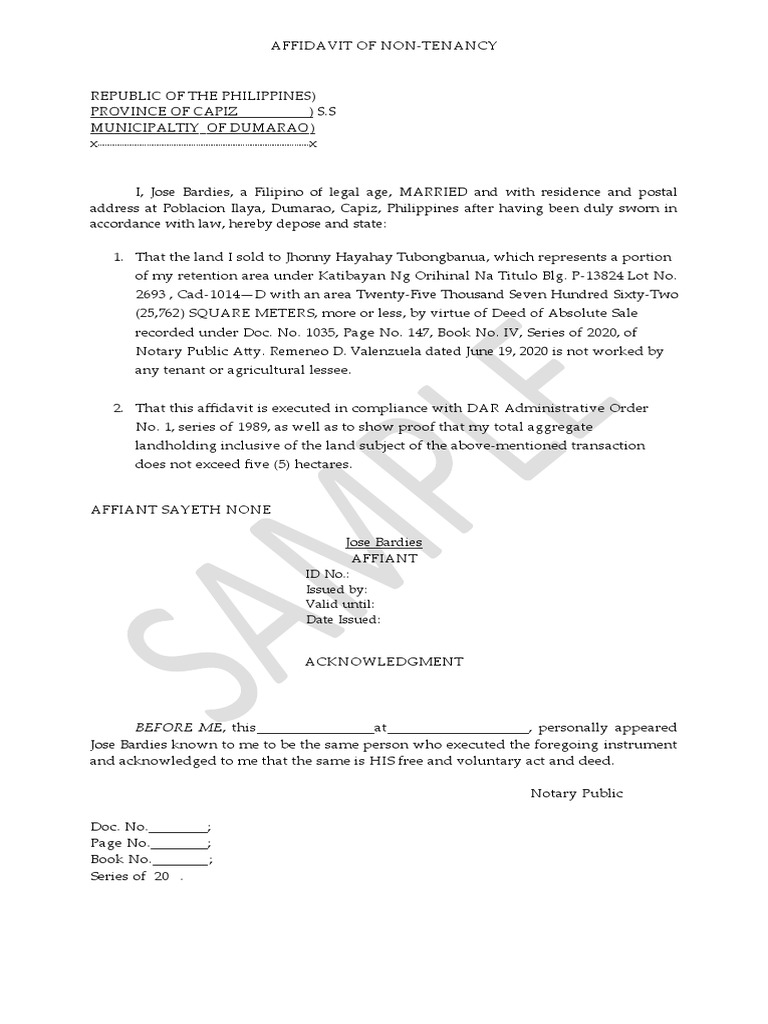 Affidavit of Non Tenancy of Vendor | PDF