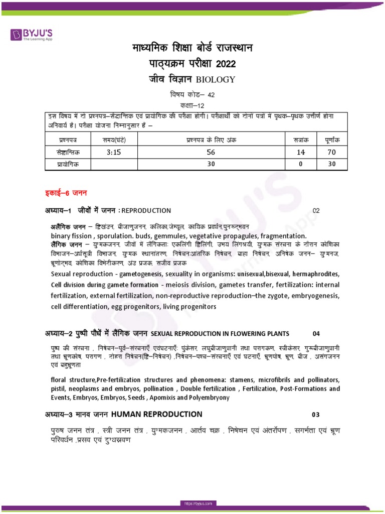 RBSE Class 12 Biology Syllabus 2021 22 | PDF | Gene | Recombinant Dna