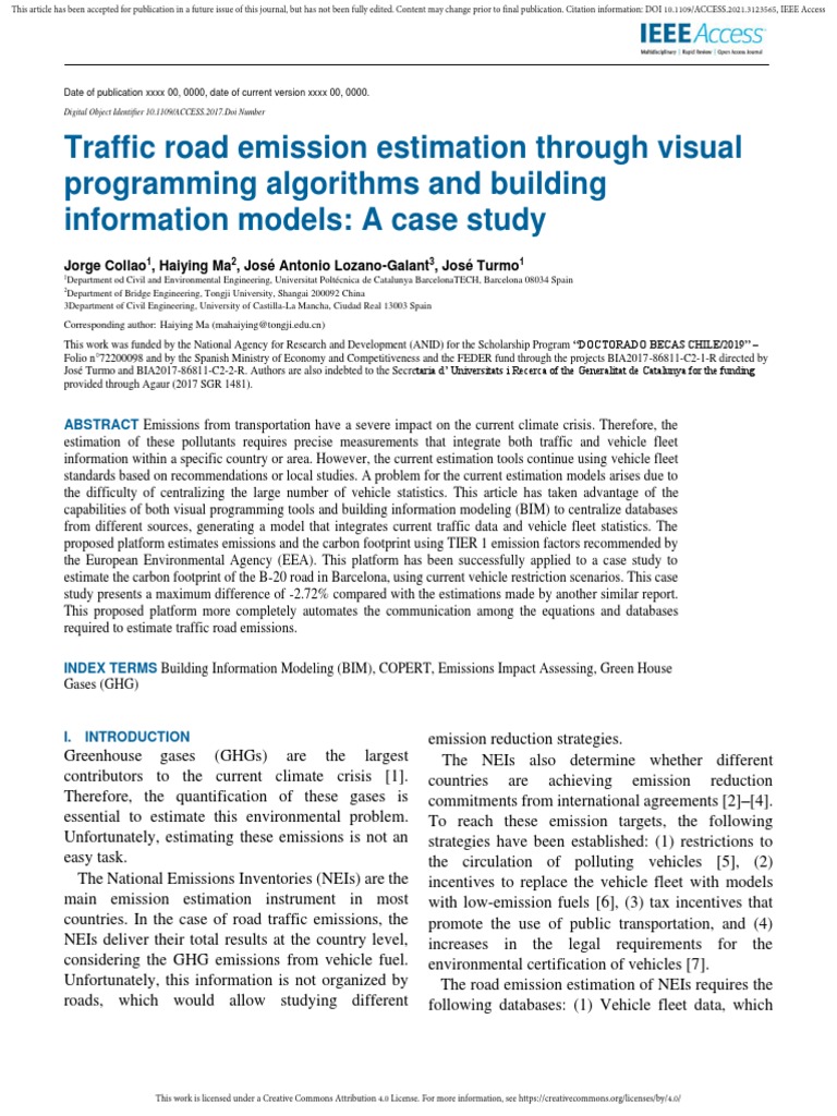 Traffic Road Emission Estimation Through Visual Programming Algorithms and Building Information ...
