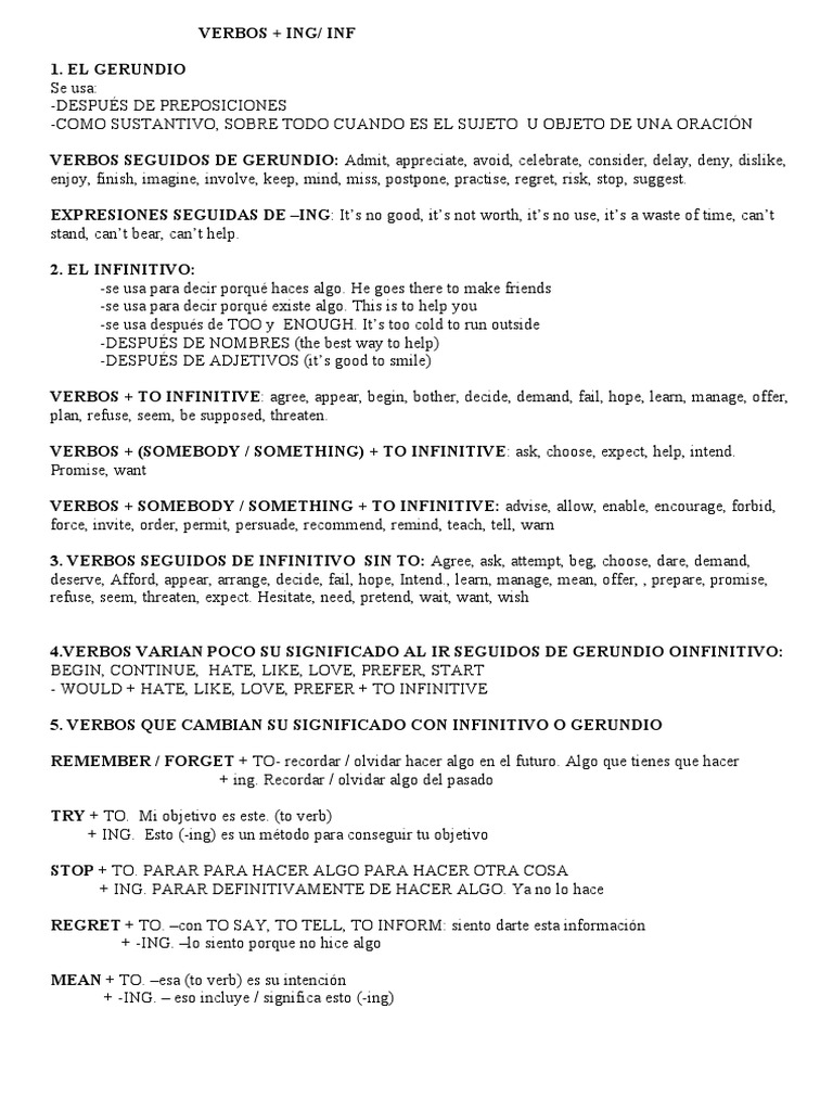Uso de Gerundio e Infinitivo en Inglés | PDF