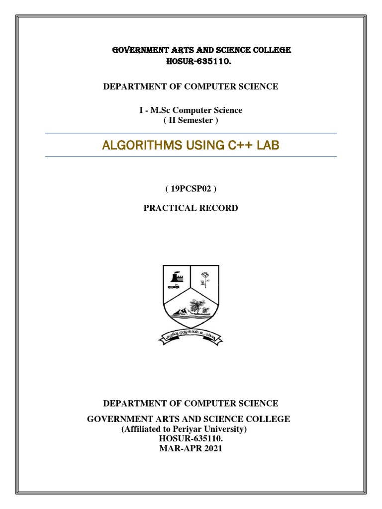 Algorithms Using C++ Lab: Department of Computer Science | PDF ...