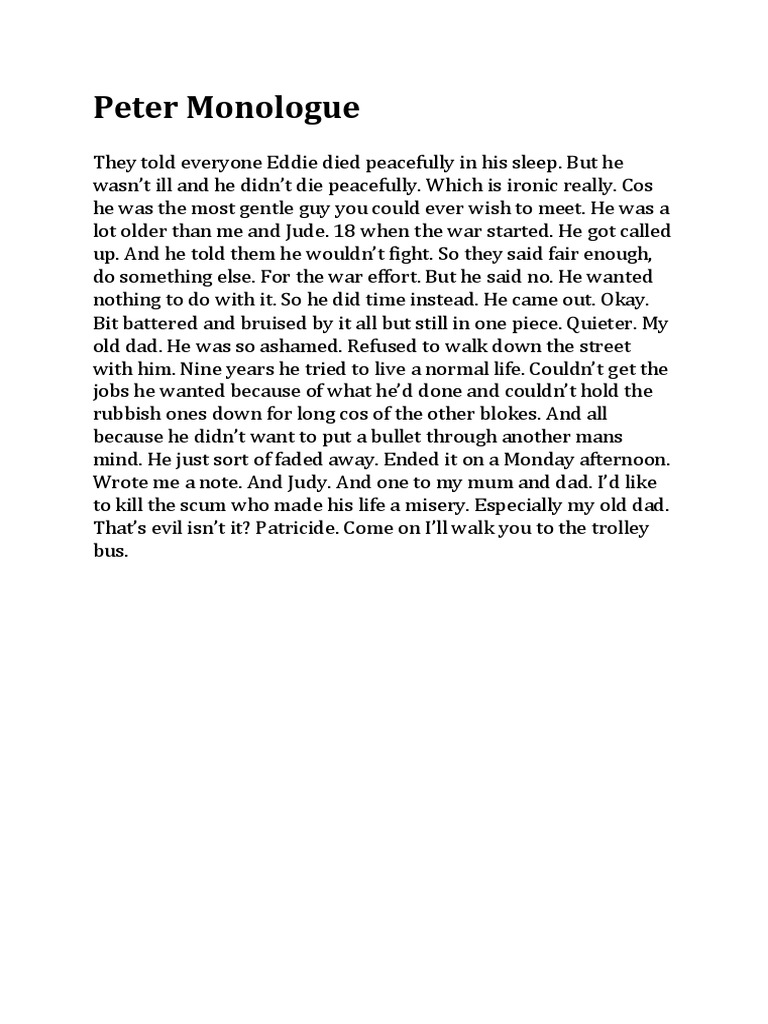 Eddie's Tragic War Monologue | PDF