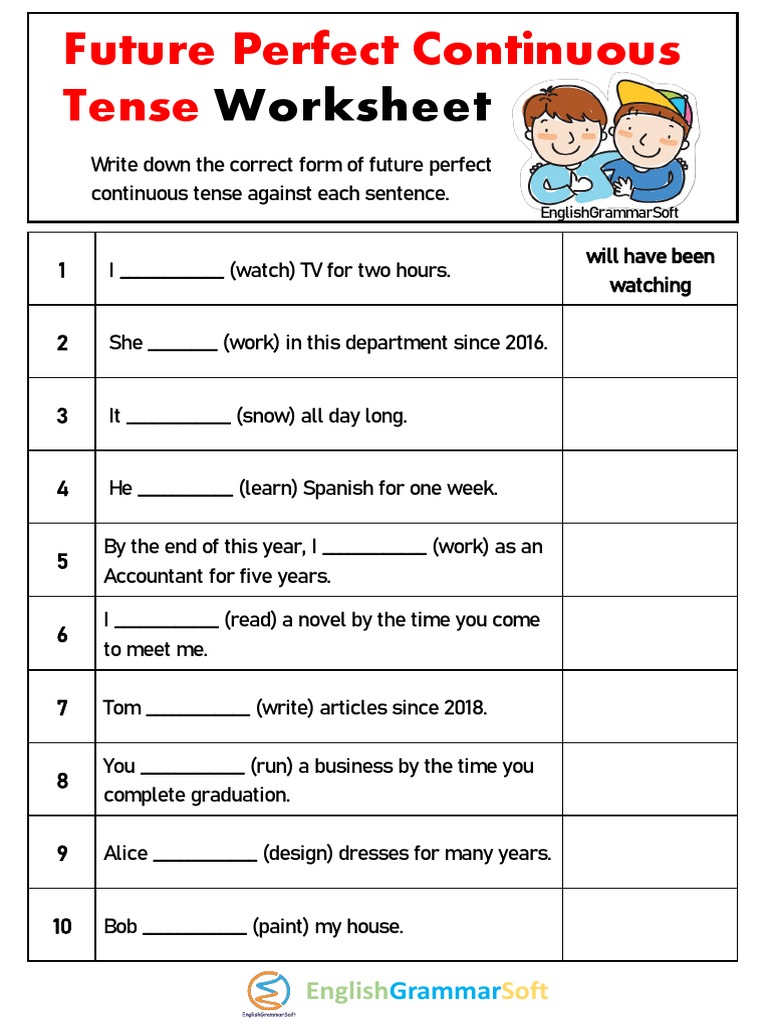 Worksheet: Future Perfect Continuous Tense | PDF