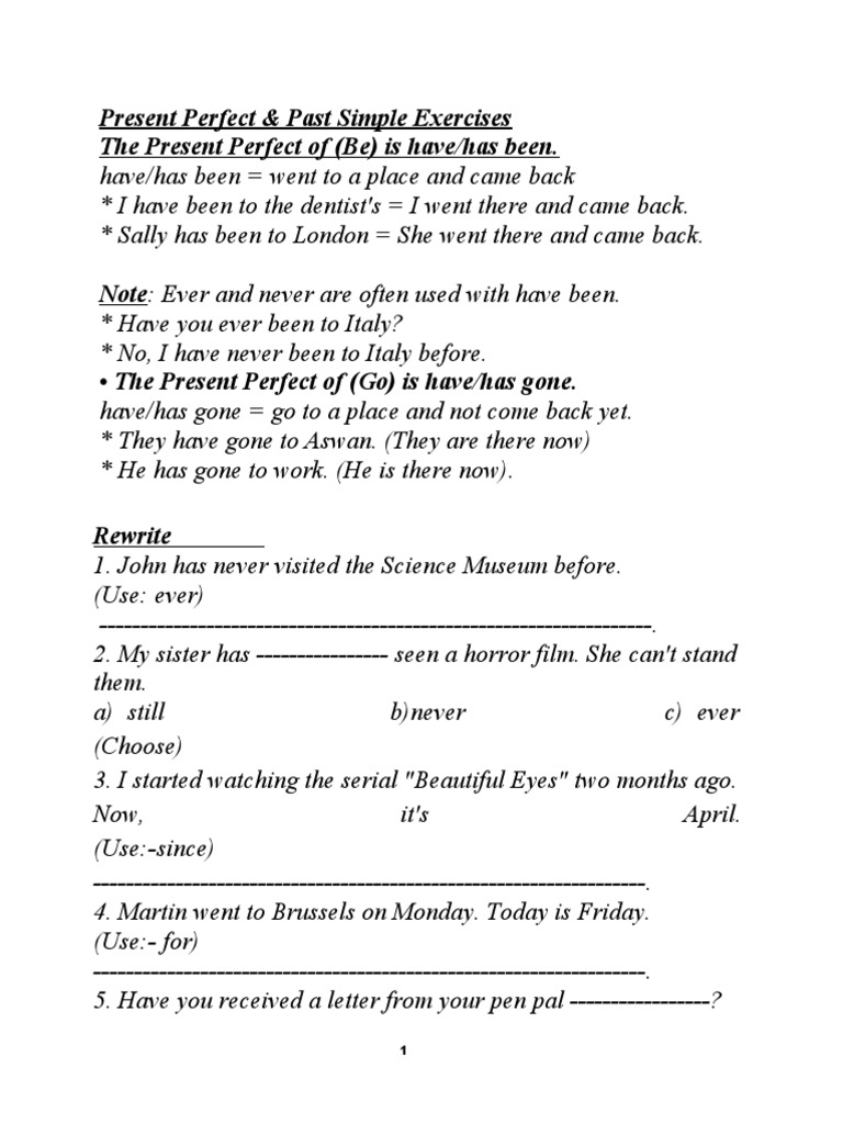 Present Perfect & Past Simple Exercises | PDF | Grammar | Linguistics