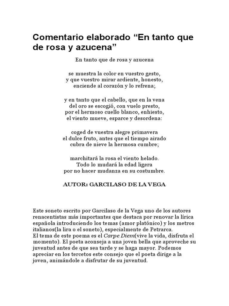 Análisis del Soneto "En tanto que de rosa" | PDF | Sonetos