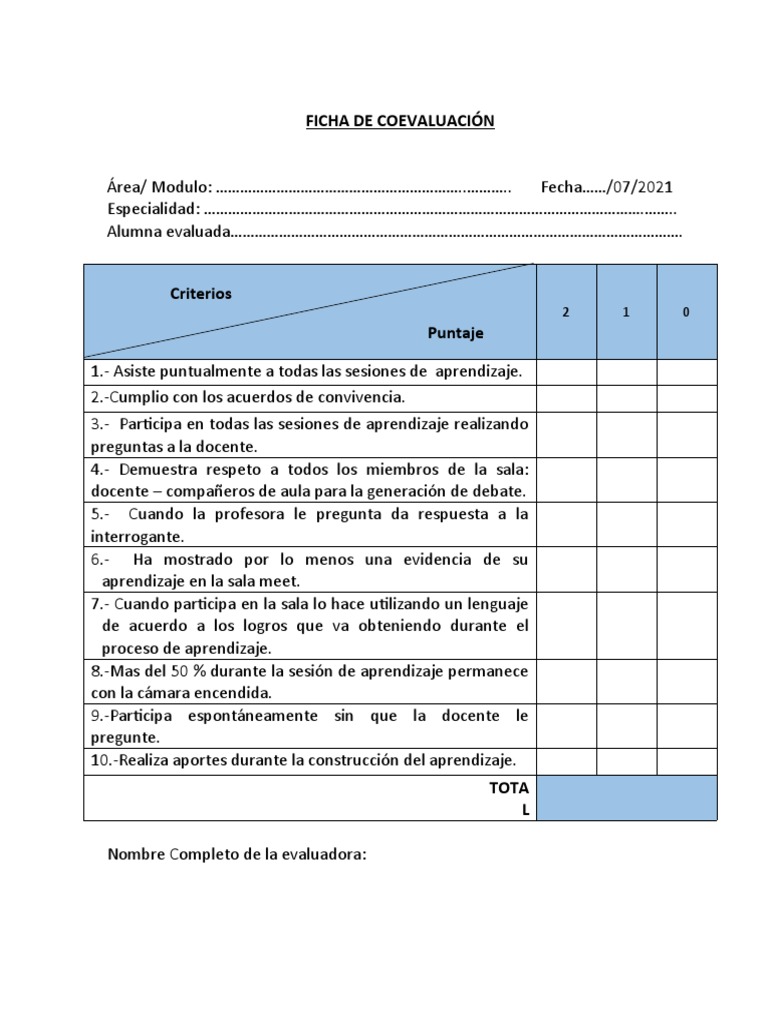 Ficha de Coevaluación | PDF | Aprendizaje