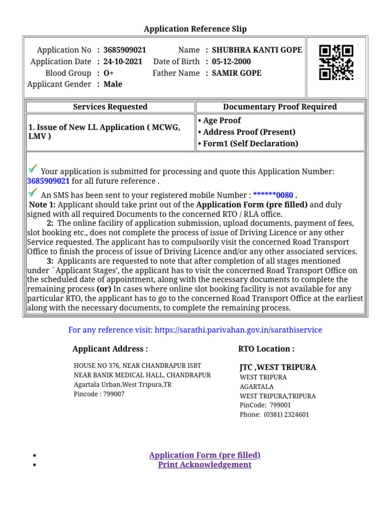 For Any Reference Visit: Https://sarathi - Parivahan.gov - In ...