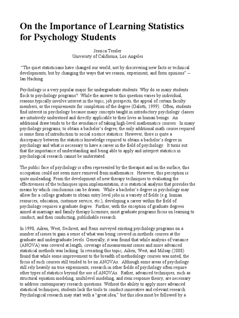 On The Importance of Learning Statistics For Psychology Students | PDF ...
