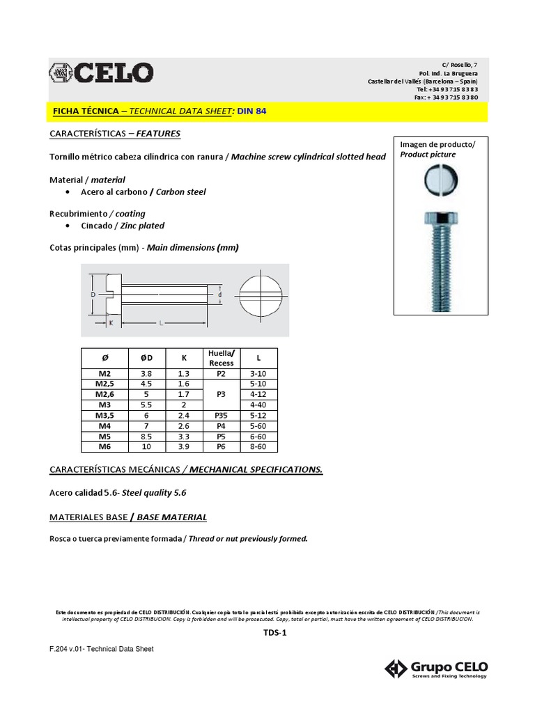 Tornillo Cabeza Cilindrica Con Ranura Din 84 | PDF | Mecanizado ...