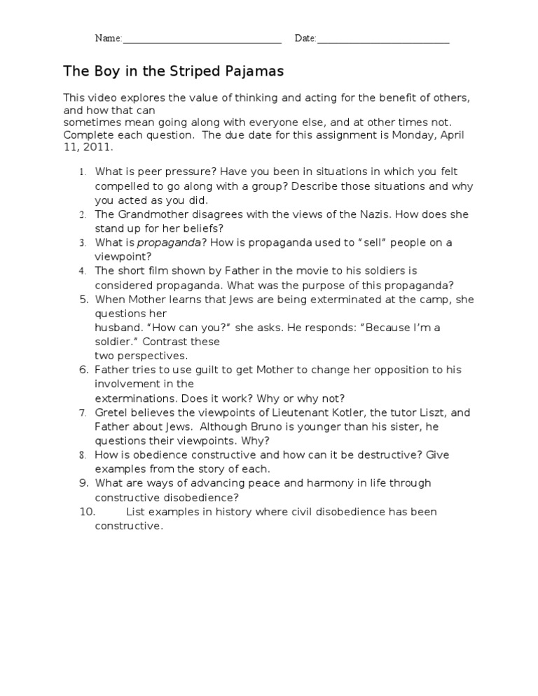 The Boy in The Striped Pajamas Assignment | PDF