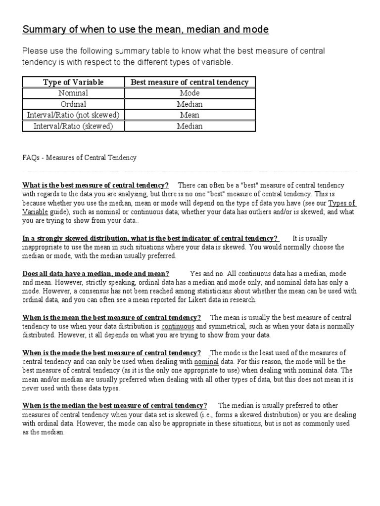 When To Use Mean Median Mode | PDF | Mean | Mode (Statistics)