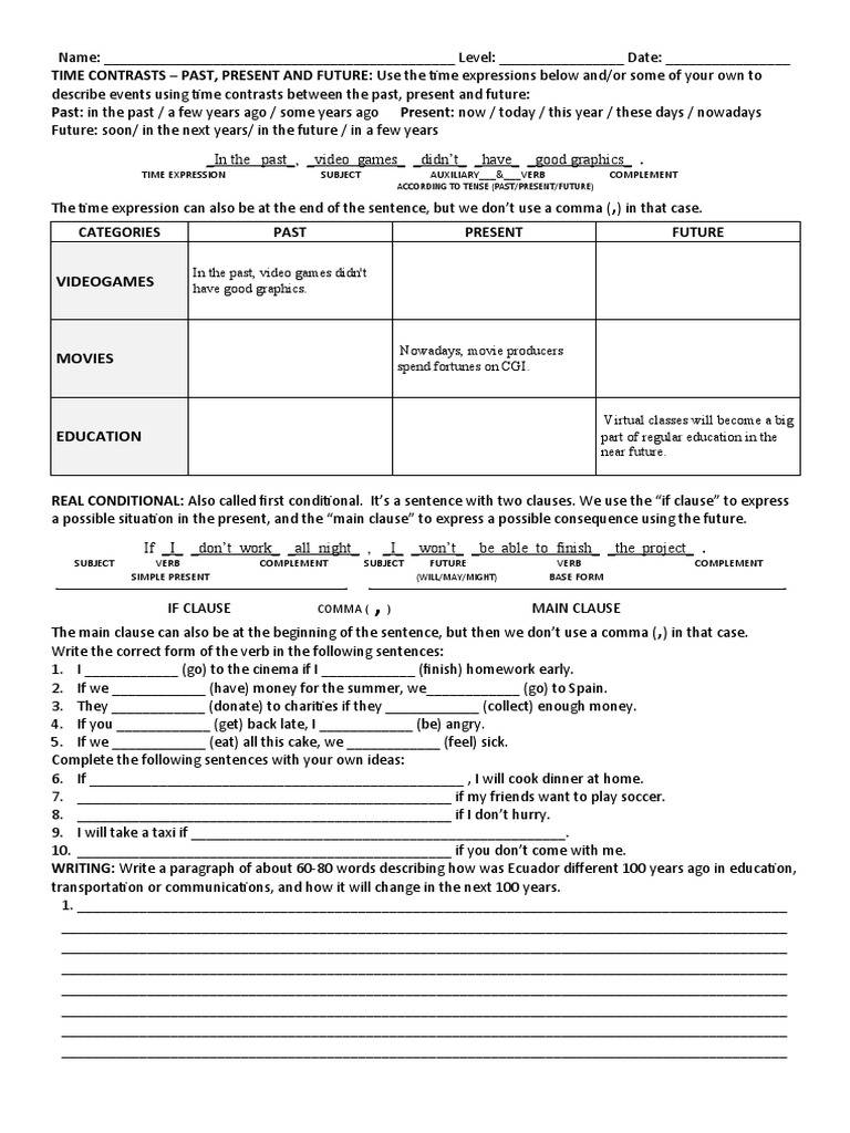 Time Contrast Exercises for Writing | PDF | Subject (Grammar ...