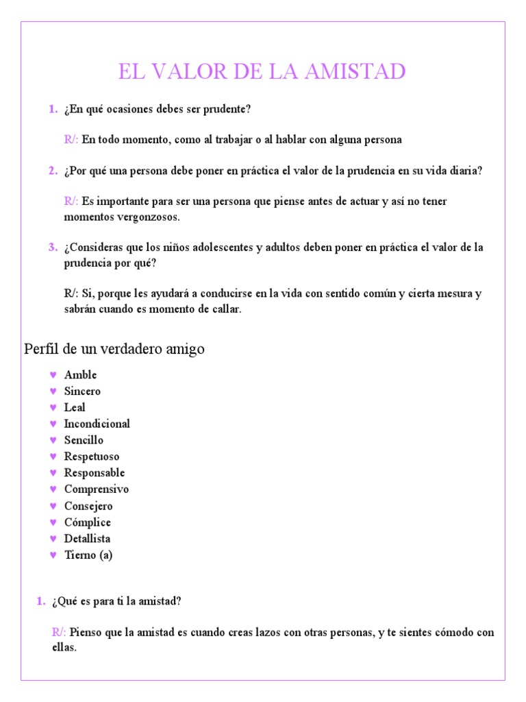 El Valor De La Amistad Pdf
