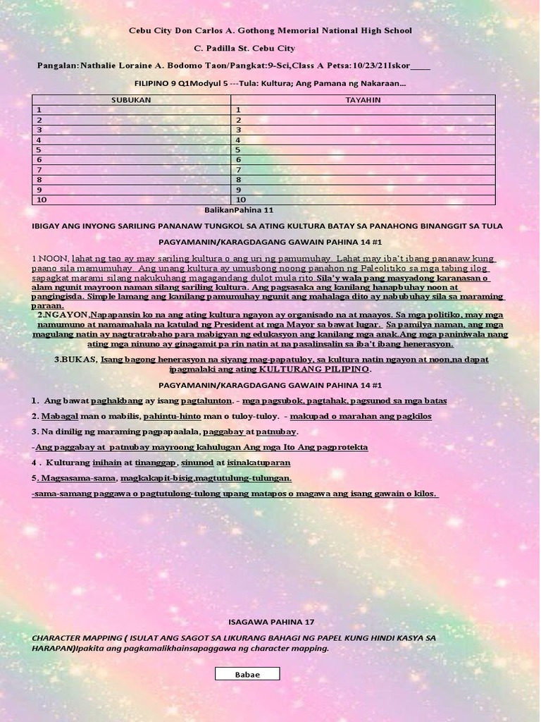 Q1 Module 5 Template Tula Kultura | PDF