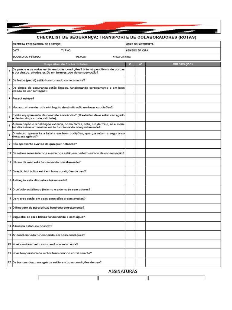 CheckList Rotas (CIPA) MODELO | PDF