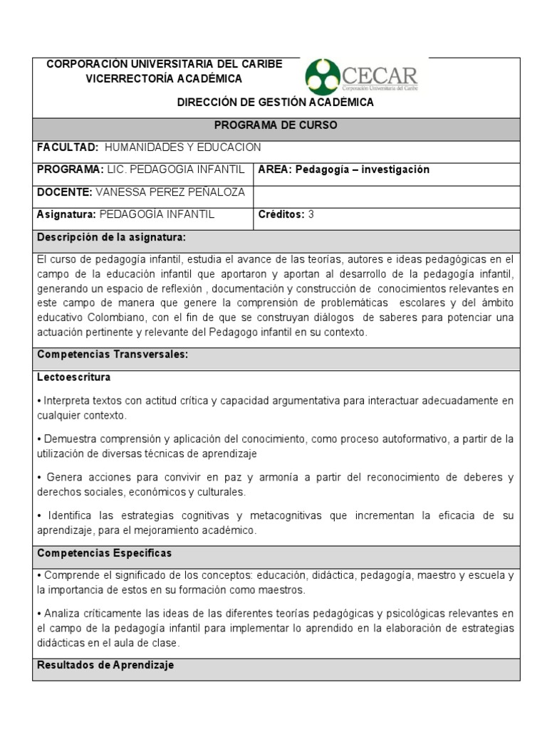 Guía Curso Vacacional de Pedagogía Infantil 2021-V | PDF | Aprendizaje ...