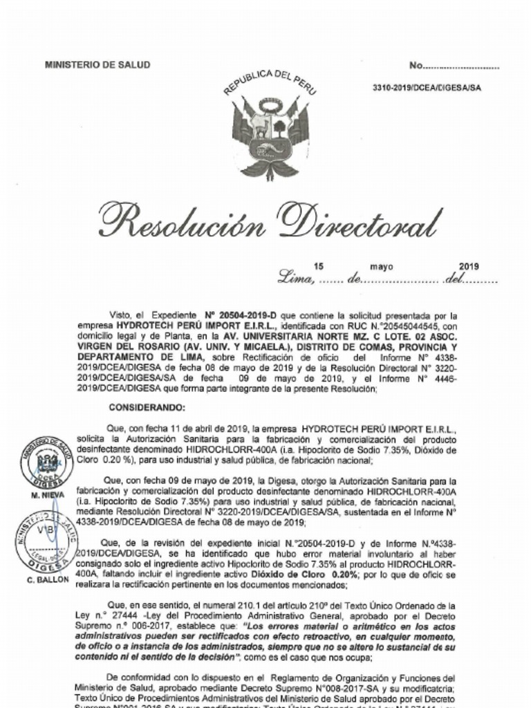 Digesa RD Hidrochlorr-400a 2 Rectificado | PDF