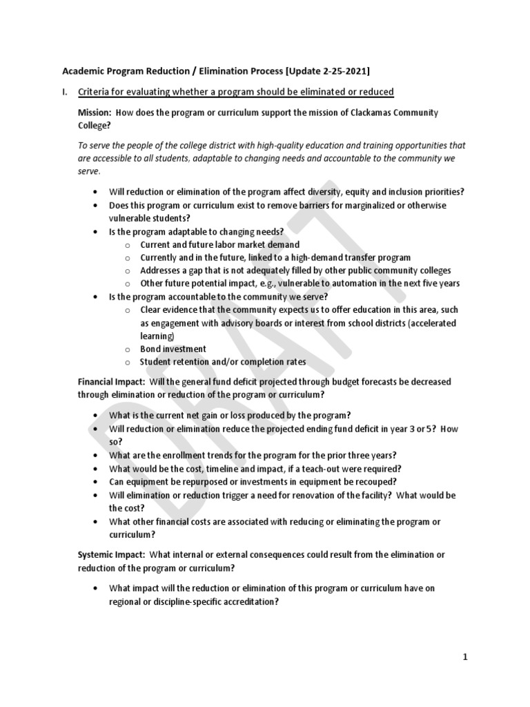 Academic Program Reduction Elimination Process | PDF | Curriculum ...