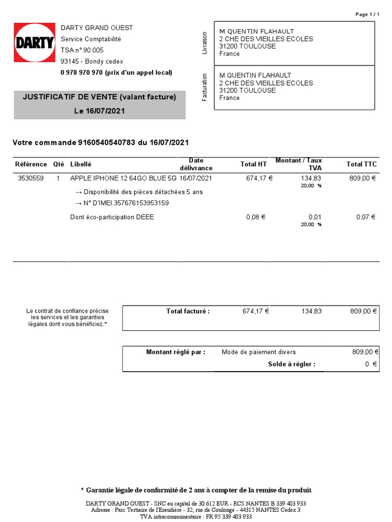 Facture Darty pour iPhone 12 | PDF | Taxe sur la valeur ajoutée ...