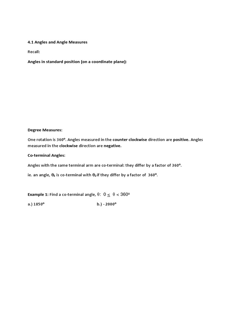 CH 4 Notes | PDF | Angle | Trigonometric Functions