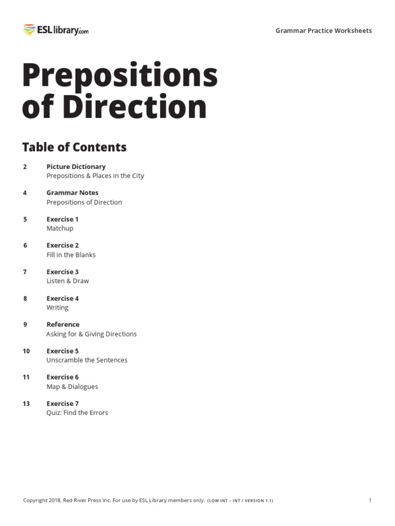 Prepositions of Direction: Grammar Practice Worksheets | PDF | Language ...