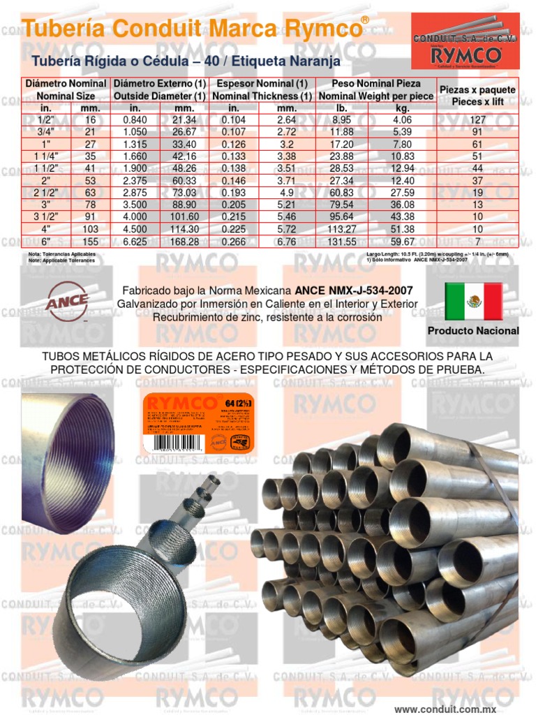 RYMCO CED 40 ET NAR Tuberia Conduit | PDF | Procesos Quimicos ...