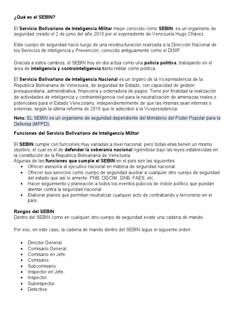 Qué Es El SEBIN | PDF | Gobierno | Seguridad nacional