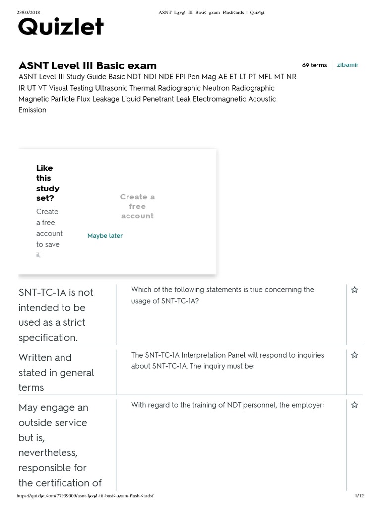 ASNT Level III Basic Exam Flashcards - Quizlet | PDF | Nondestructive ...