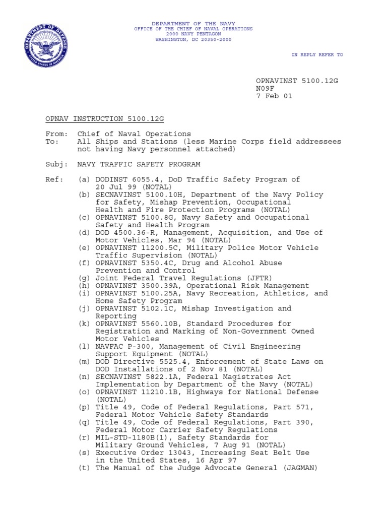 Navy Traffic Safety Program 5100 12g | PDF | Automobile Safety | Seat Belt