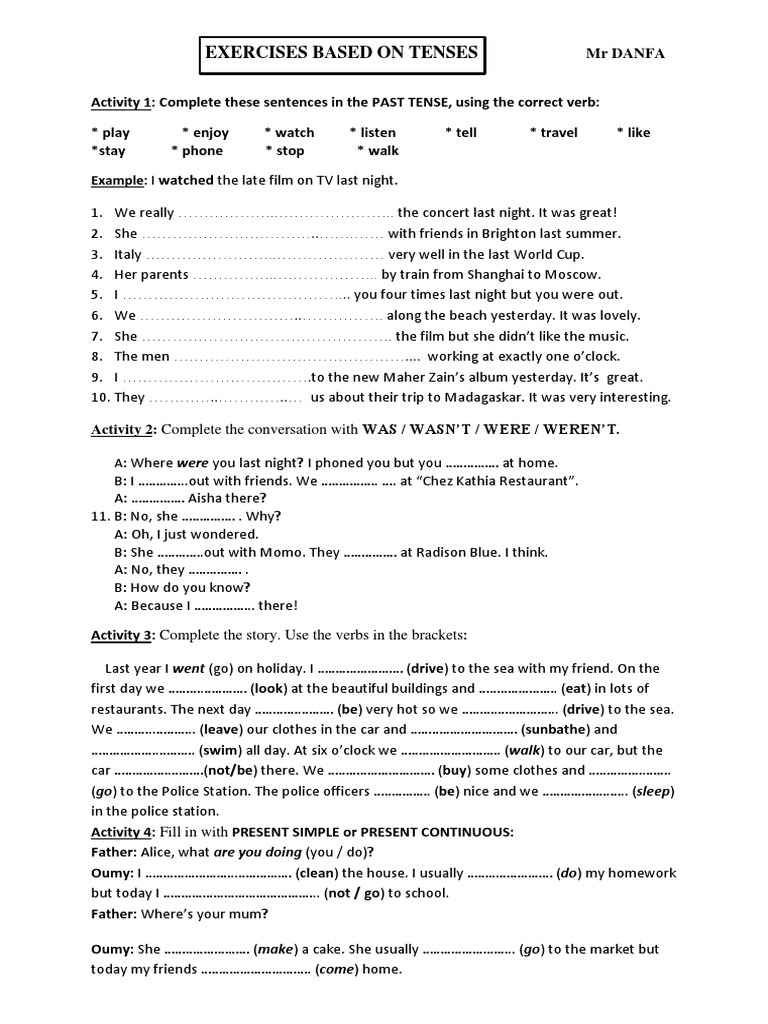 Exercises Based On Tenses | PDF | Linguistics | Grammar