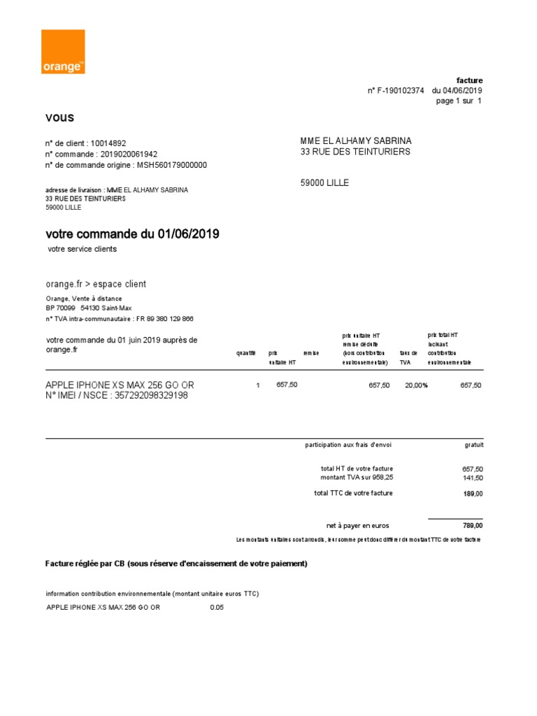 Facture Orange 2 | PDF | Taxe sur la valeur ajoutée | Facture