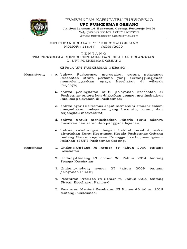 Pemerintah Kabupaten Purworejo: Upt Puskesmas Gebang | PDF