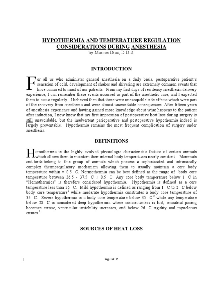 Hypothermia and Temperature Regulation Considerations During Anesthesia ...