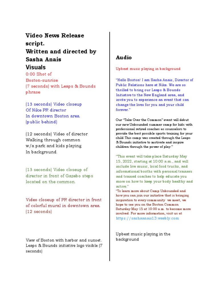 Video News Release Script Final | PDF