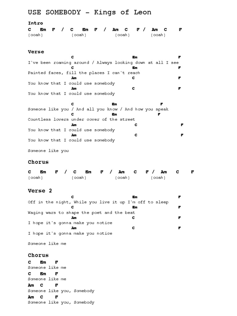 Use Somebody Kings of Leon | PDF
