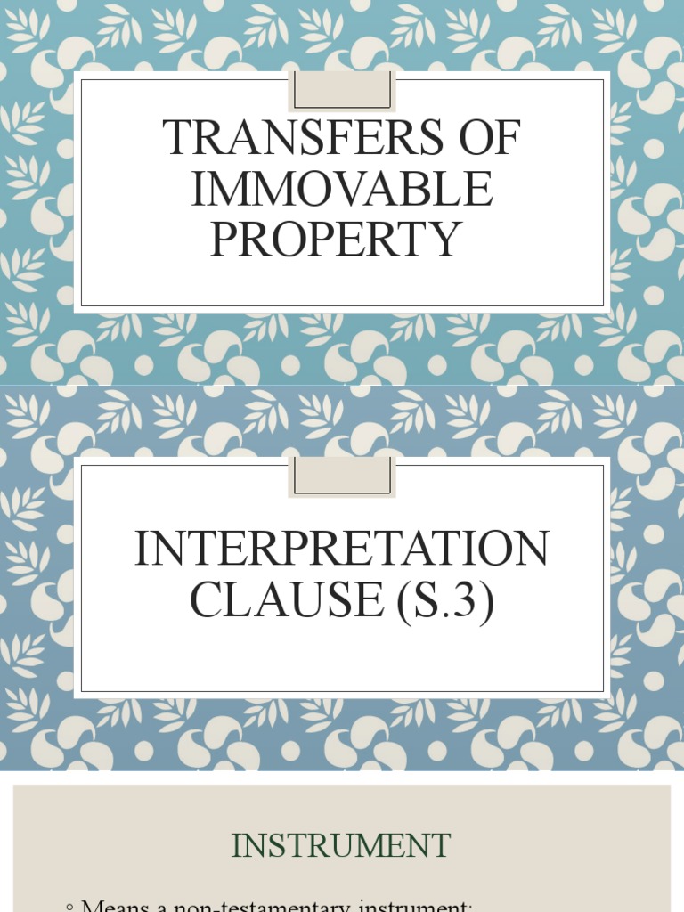 Transfers of Immovable Property | PDF | Law Of Agency | Property