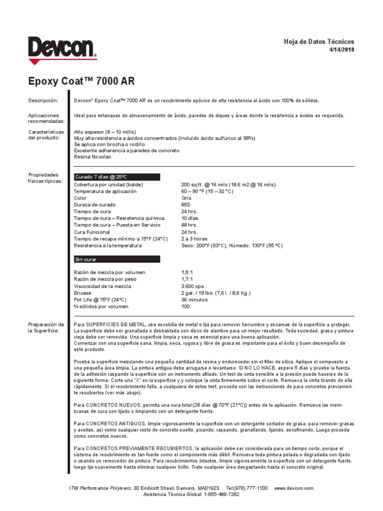 Devcon Epoxy Coat™ 7000 AR | PDF | Epoxy | Pintar